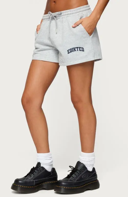 EDIKTED Graphic Cotton-blend Sweat Shorts - Gray-melange