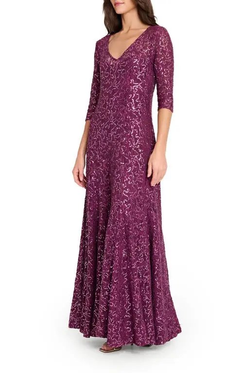 TAHARI ASL Sequin Flare Gown