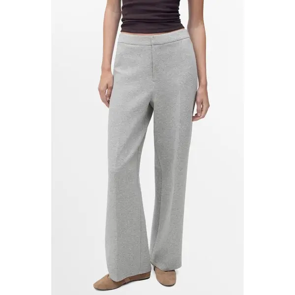 Mango Cotton Blend Straight Leg Trousers - Medium Heather Grey