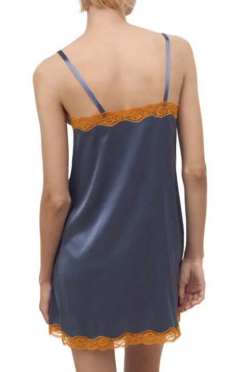 Mango Lace Trim Stretch Silk Nightgown - Ink Blue
