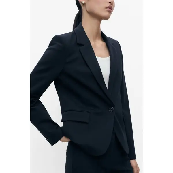 Mango Fitted Notched Lapel Blazer - Navy