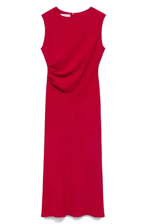 Mango Ruched Sleeveless Midi Dress - Red