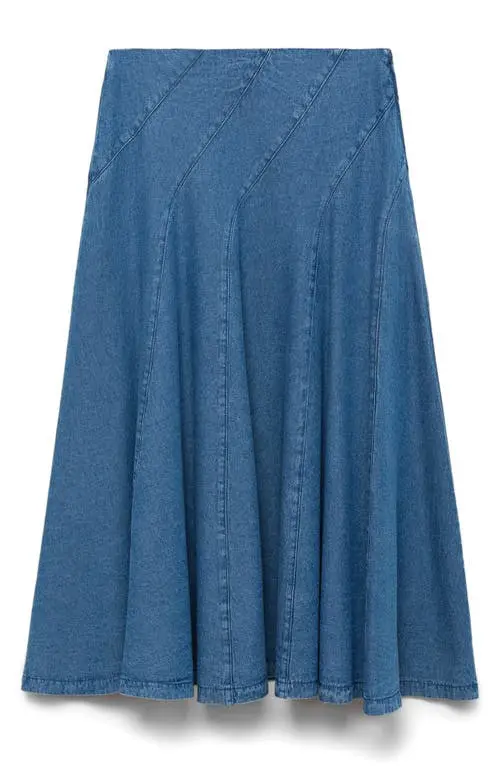 Mango Denim Paneled Midi A-line Skirt