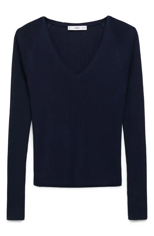 Mango V-neck Ribbed Sweater - Dark Navy