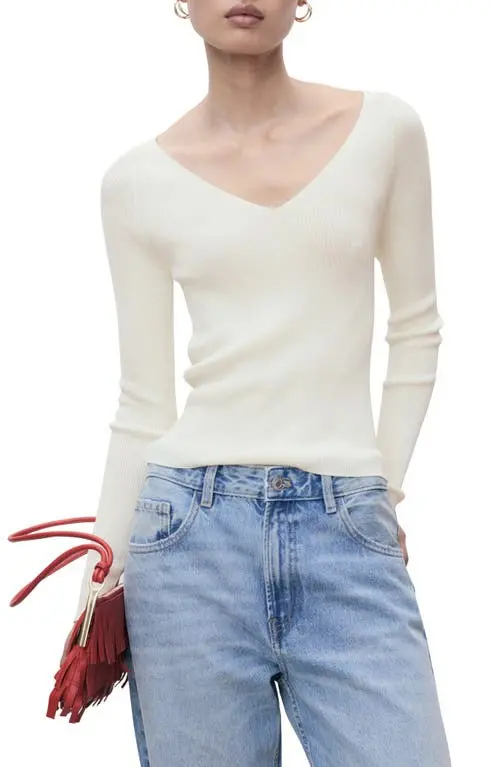Mango V-neck Ribbed Sweater