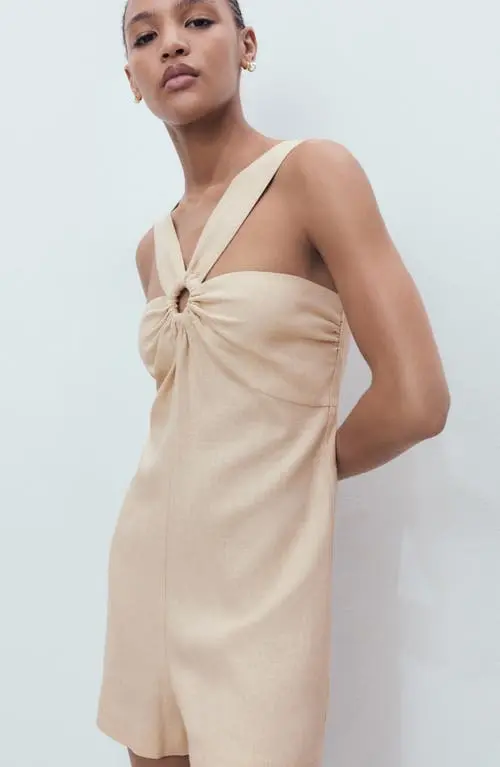 Mango Linen-blend Romper With Hoop Detail