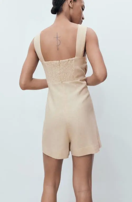 Mango Linen-blend Romper With Hoop Detail