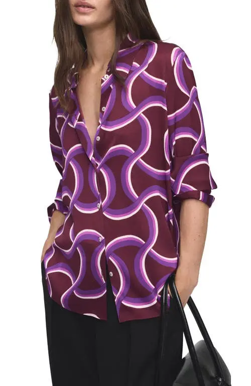 Mango Abstract Print Button-up Shirt - Purple