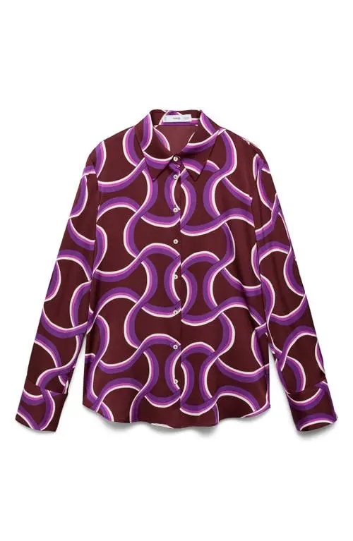 Mango Abstract Print Button-up Shirt - Purple
