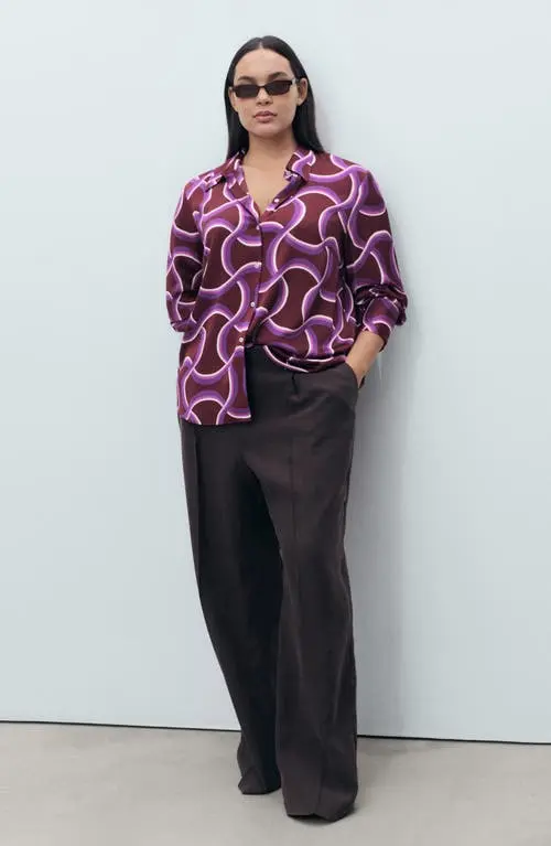 Mango Abstract Print Button-up Shirt - Purple