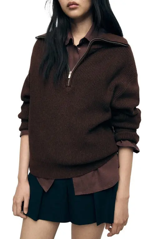 Mango Half Zip Sweater - Chocolate