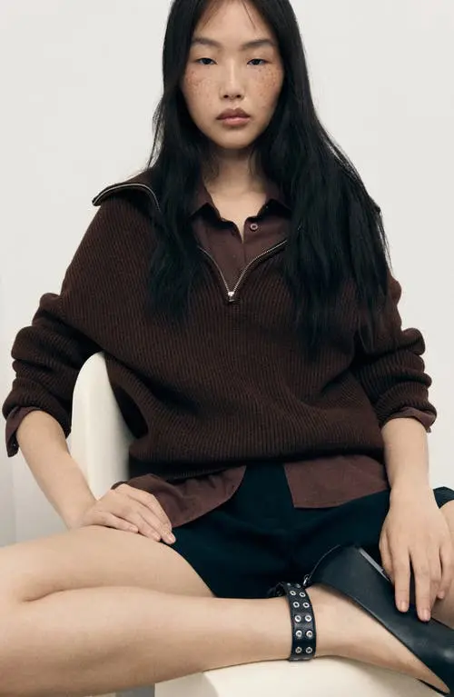 Mango Half Zip Sweater - Chocolate