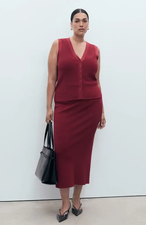 Mango Knit Midi Skirt - Wine