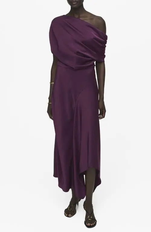 Mango Asymmetric One-shoulder Midi Dress - Purple