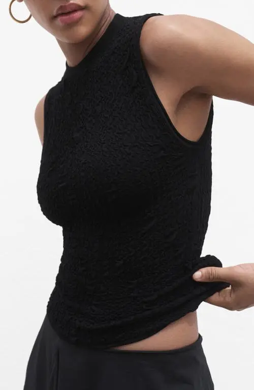 Mango Sleeveless Textured Crepe Sweater - Black