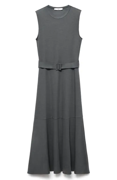 Mango Belted Sleeveless Midi Dress - Medium Heather Grey