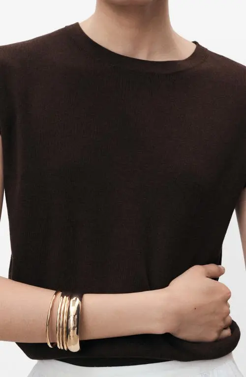 Mango Short Sleeve Cotton Blend Sweater - Chocolate