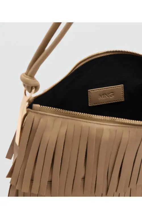 Mango Large Fringe Leather Shoulder Bag