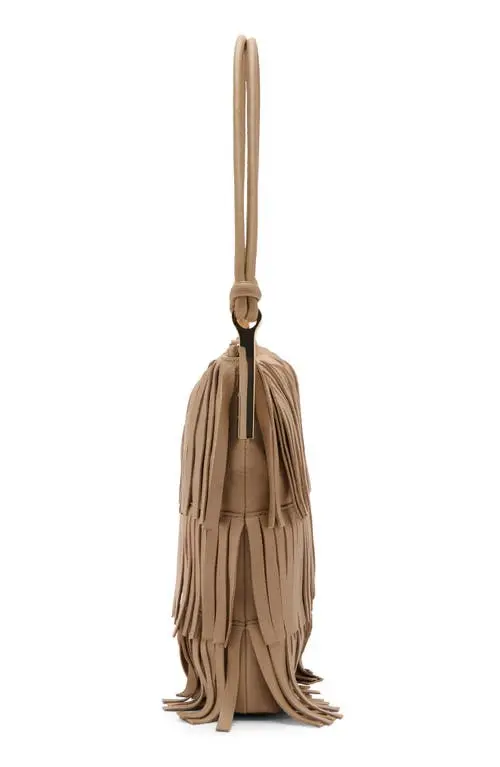 Mango Large Fringe Leather Shoulder Bag