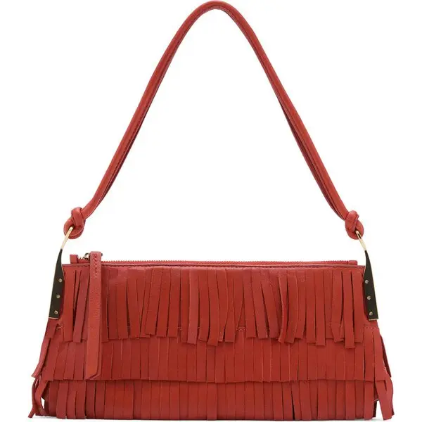 Mango Fringe Leather Shoulder Bag - Russet