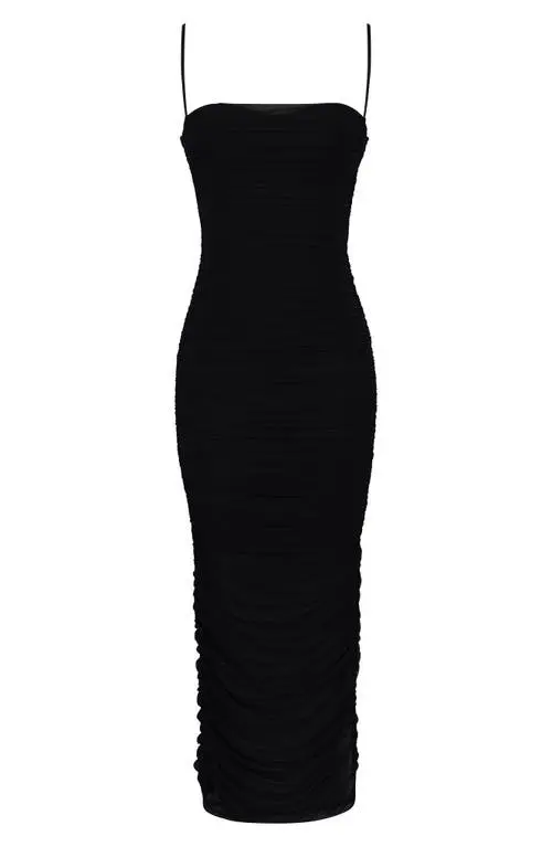 fornarina black dress House Of Cb Fornarina Ruched Mesh Maxi Dress - Black