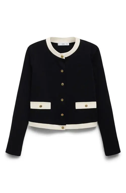 Mango Contrast Cotton Cardigan - Black