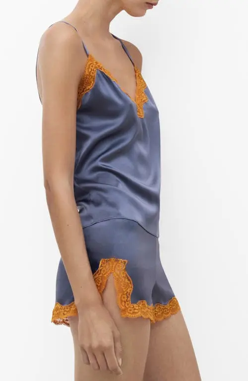 Mango Contrast Lace Silk Camisole - Ink Blue