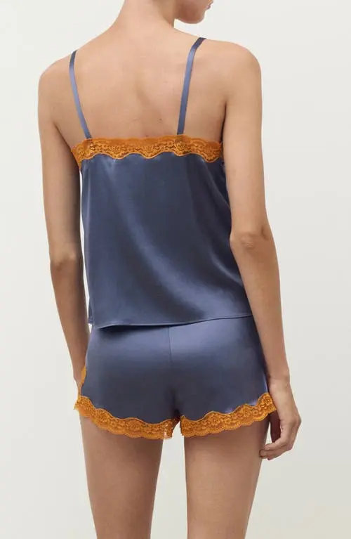 Mango Contrast Lace Silk Camisole - Ink Blue
