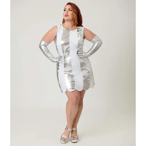 SMAK PARLOUR Stripe Scallop Mini Dress - White & Silver Metallic
