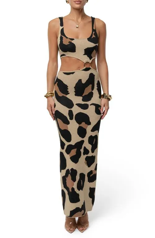 JLUXLABEL Zahara Leopard Print Maxi Sweater Dress - Beige
