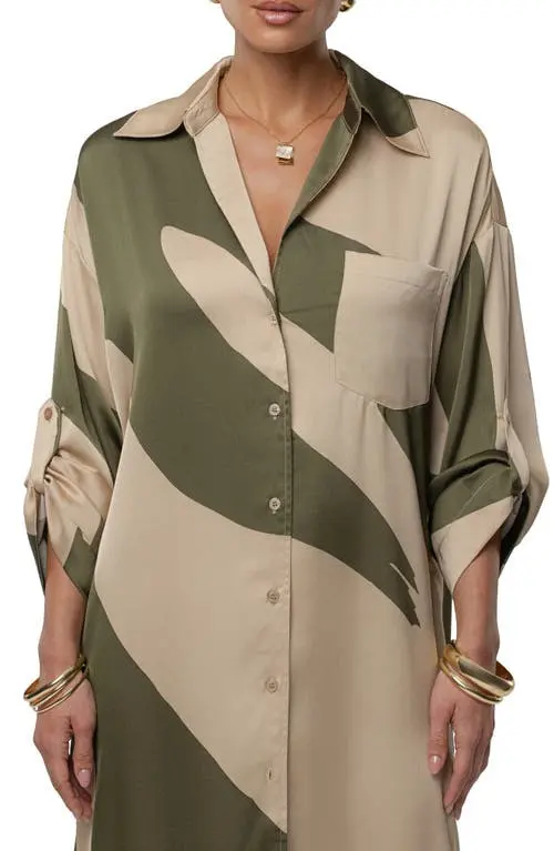 JLUXLABEL Long Sleeve Satin Maxi Shirt Dress