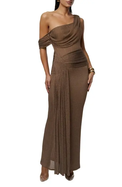 JLUXLABEL Drape Metallic One-shoulder Gown - Brown