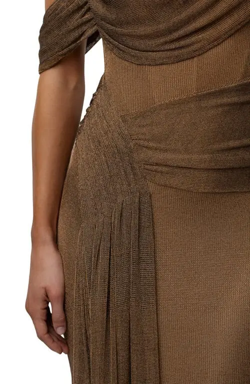 JLUXLABEL Drape Metallic One-shoulder Gown - Brown