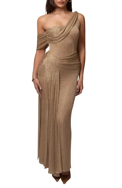 JLUXLABEL Drape Metallic One-shoulder Gown - Gold