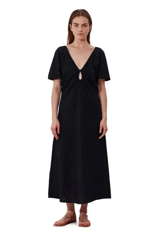 GOTTEX Terra Puff Sleeve Midi Dress Cover-up - Black