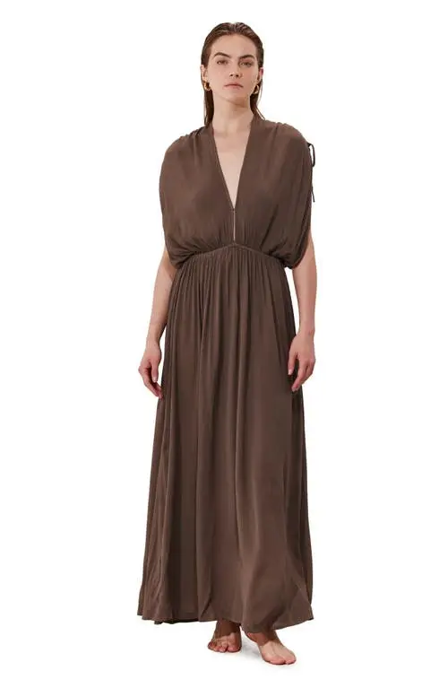 GOTTEX Solena Crêpe V Neck Midi Dress Cover-up - Khaki