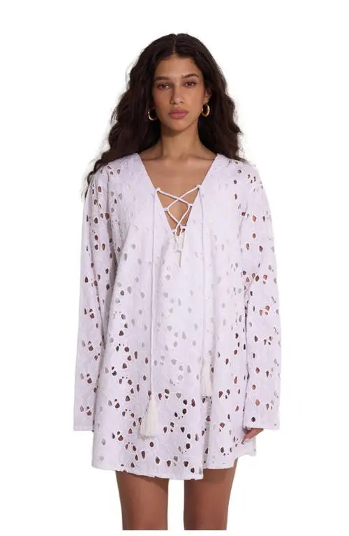GOTTEX BEACH LIFE Coastal Lace Mini Dress Cover-up - White