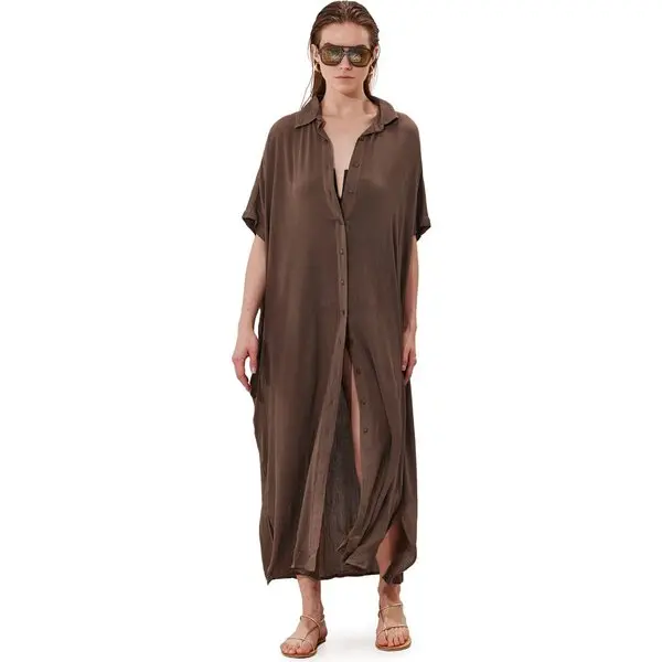 GOTTEX BEACH LIFE Solena Crêpe Oversized Shirt Dress Cover-up - Khaki