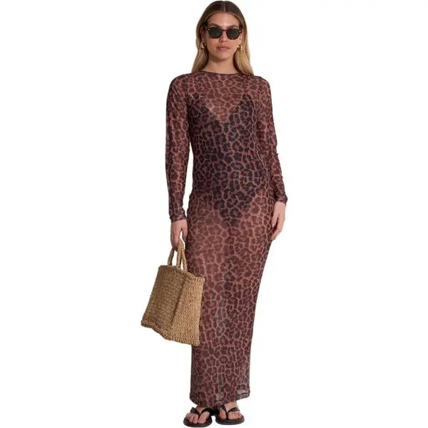 GOTTEX BEACH LIFE Wild Mesh Long Sleeve Dress Cover-up - Leopard