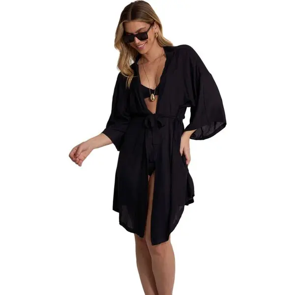 GOTTEX BEACH LIFE Satin Shore Robe Cover-up - Black