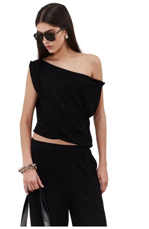 GOTTEX Solena Crêpe One Shoulder Beach Shirt - Black