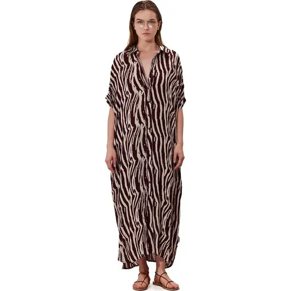 GOTTEX BEACH LIFE Solena Printed Crêpe Oversized Shirt Dress Cover-up - Safari