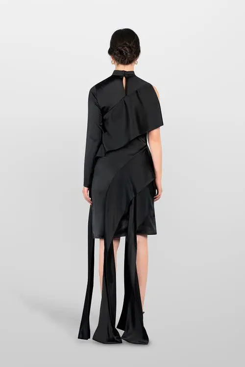 LAURA APARICIO Viscose Volant Asymmetrical Dress