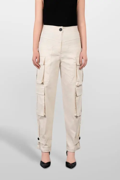 LAURA APARICIO Oversized Cotton Cargo Pants - Beige