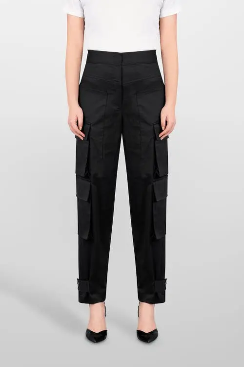 LAURA APARICIO Oversized Cotton Cargo Pants - Black