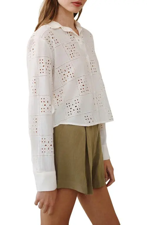Bella Dahl Embroidered Eyelet Button-up Shirt - Soft Ivory