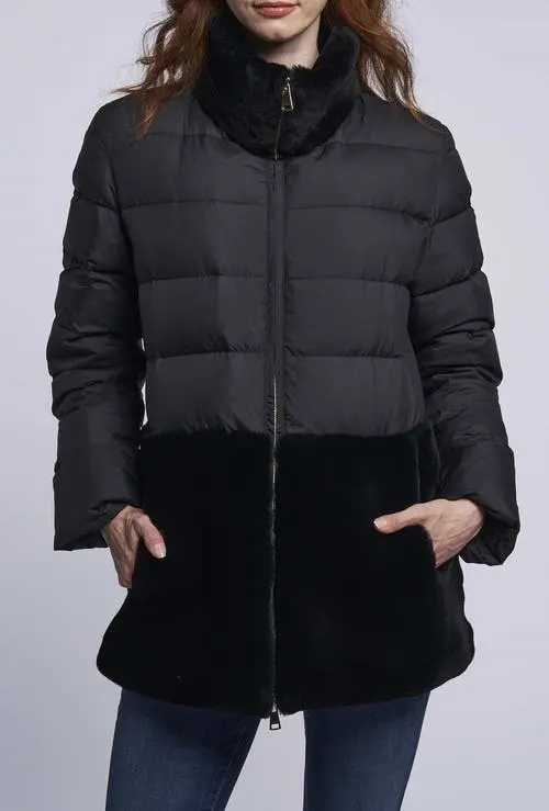 BLUE DUCK Down And Shearling Jacket - Black