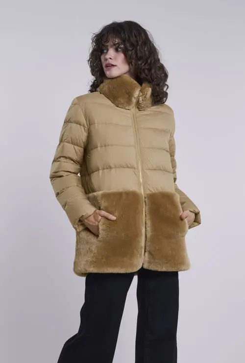 BLUE DUCK Down And Shearling Jacket - Camel