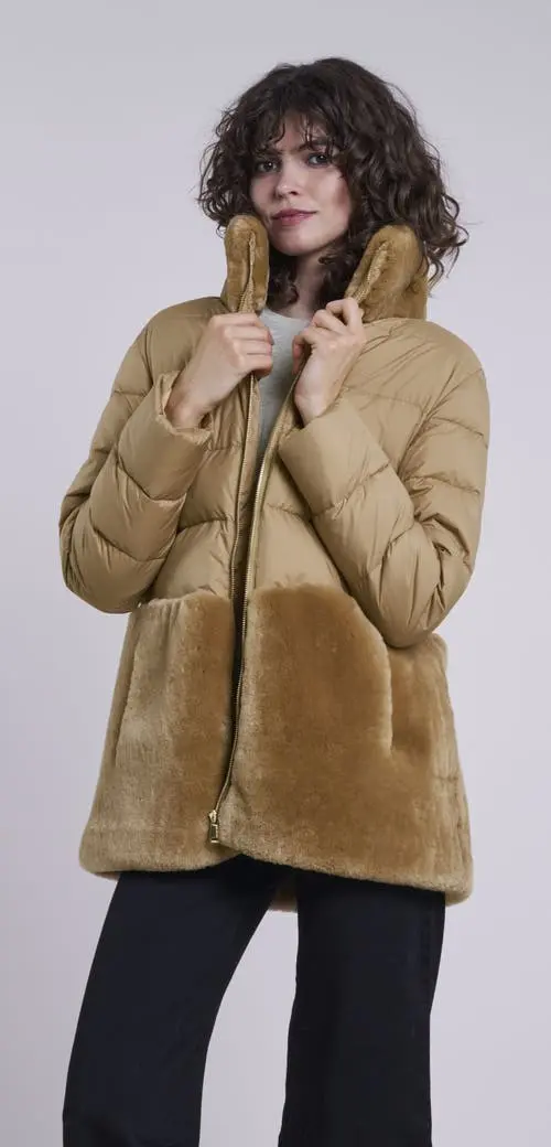 BLUE DUCK Down And Shearling Down Jacket - Camel