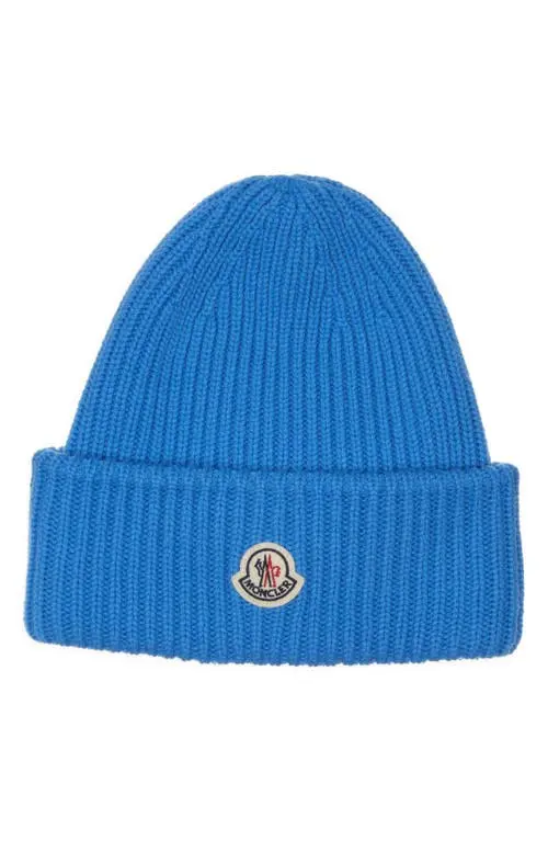 Moncler Logo Patch Virgin Wool & Cashmere Beanie - Powder Blue
